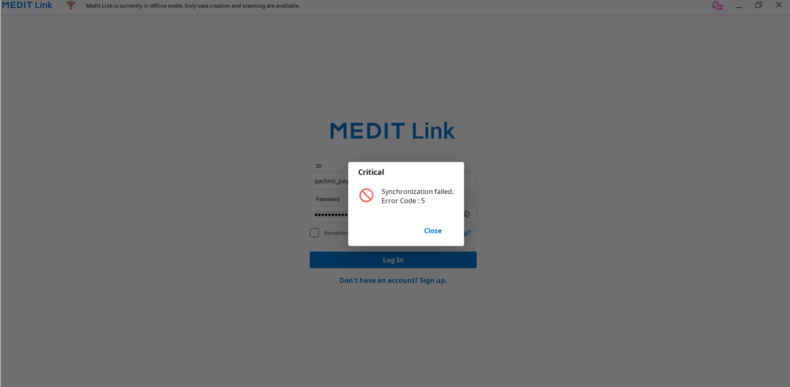 错误代码 5：同步失败 – Medit Help Center